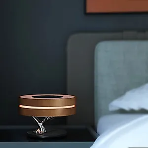 MODIRNATION Bonsai Modern LED Bedside Smart Table Lamp with Built-in TWS Bluetooth Speaker and Qi Wireless Charger for Home and Office, Stepless Dimming with Sleep Mode (Circle of Light)