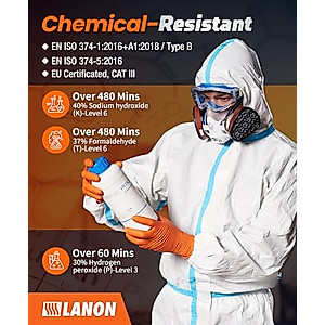 LANON 8mil Orange Disposable Nitrile Gloves, Mechanic, Heavy Duty, Food Safe, Latex Free, Powder Free, Fully-Diamond Textured, Large