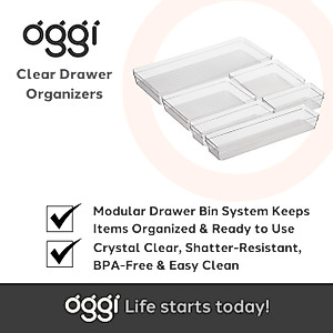 Oggi Clear Drawer Organizer - 6" X 15" (Set of 6) - Ideal for Organizing Kitchen Drawers, Office, Desk, Silverware, Kitchen Utensils, Cosmetics and Bathrooms