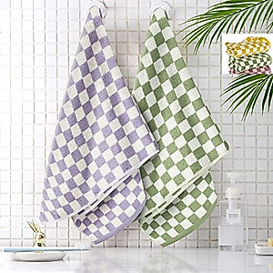 Sawowkuya 5 Pcs Checkered Hand Towels, 100% Cotton Bath Towels Checkered Towel, Soft Absorbent Hand Towels for Bathroom, 13” x 29” Cute Patterned Face Towels for Spa Gym Kitchen