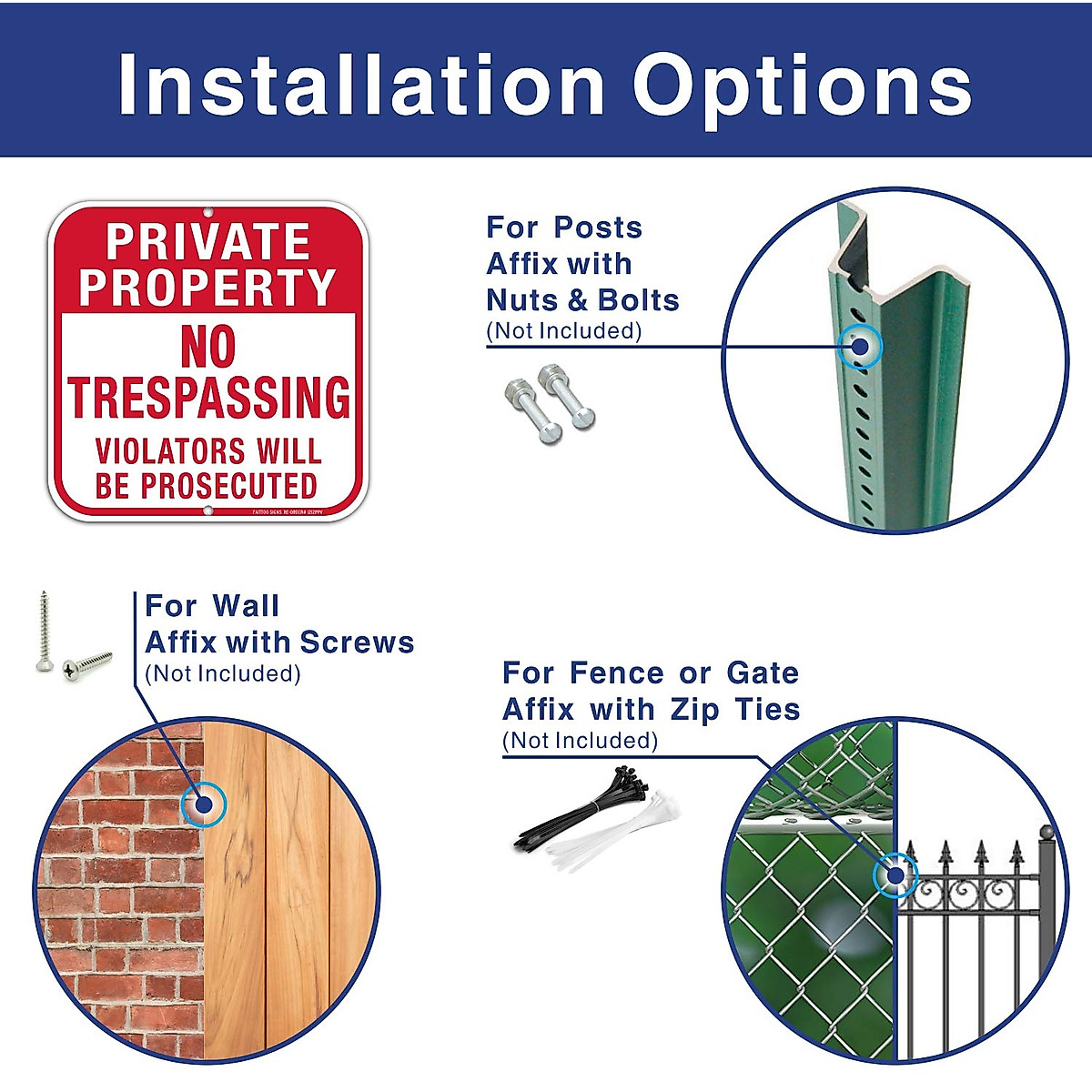 Private Property No Trespassing Sign, Violators Will Be Prosecuted Sign, 12 x 12 Inches Square, 040 Rust Free Aluminum, UV Protected and Waterproof, Weather Resistant, Durable Ink, Easy to Mount