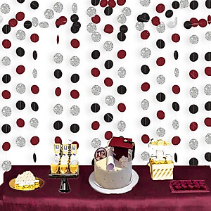 Graduation Decorations Maroon Black 2024/Maroon Black Birthday Party Decorations Bridal Shower Wedding/Burgundy Black Graduation Party Decorations/Burgundy Black Circle Paper Garlands 2pcs