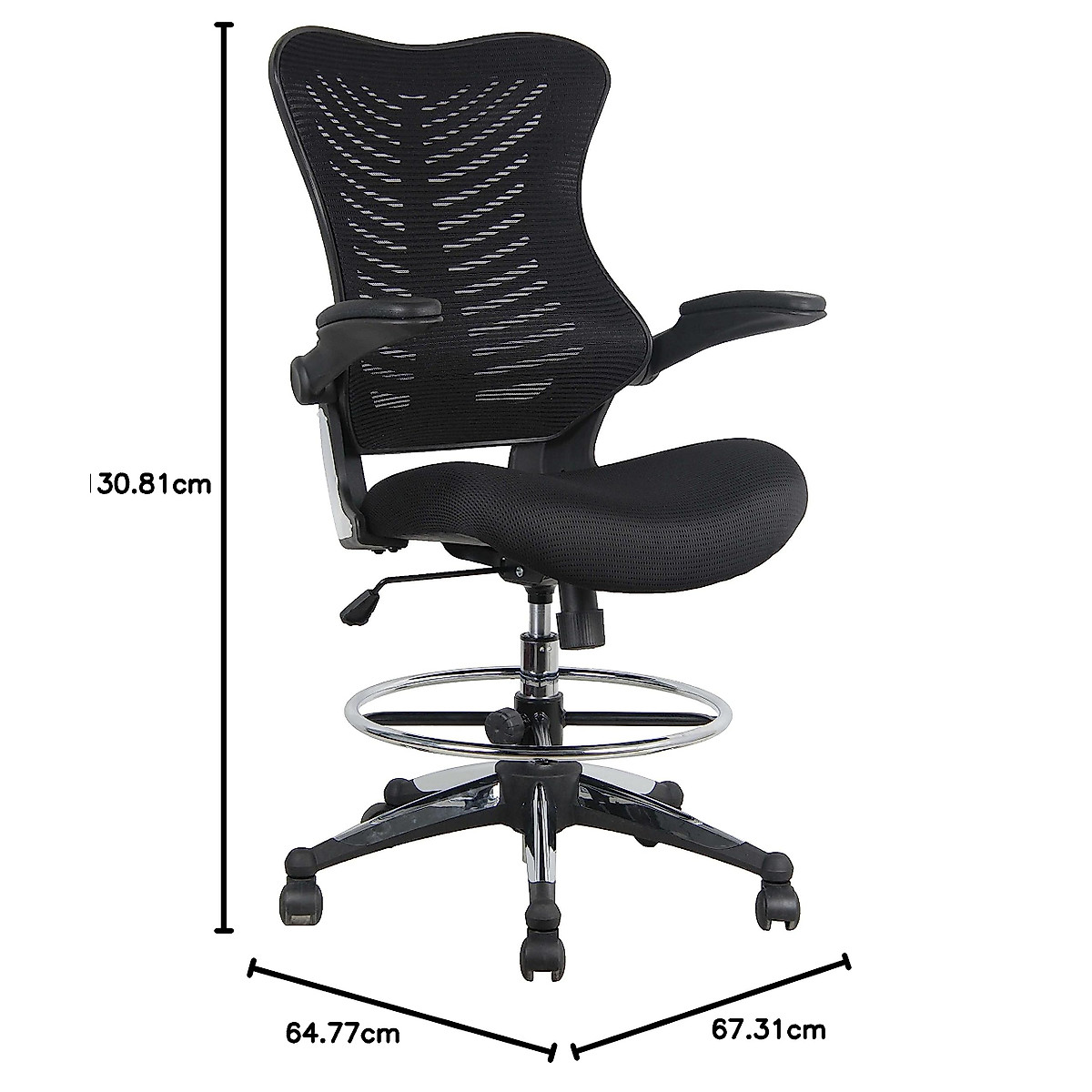 OFFICE FACTOR Stool Clerk Teller Drafting Chair Reception Black Mesh Flip up Armrest Molded Seat with a Single Handle Mechanism (Stool Black MESH Fabric)