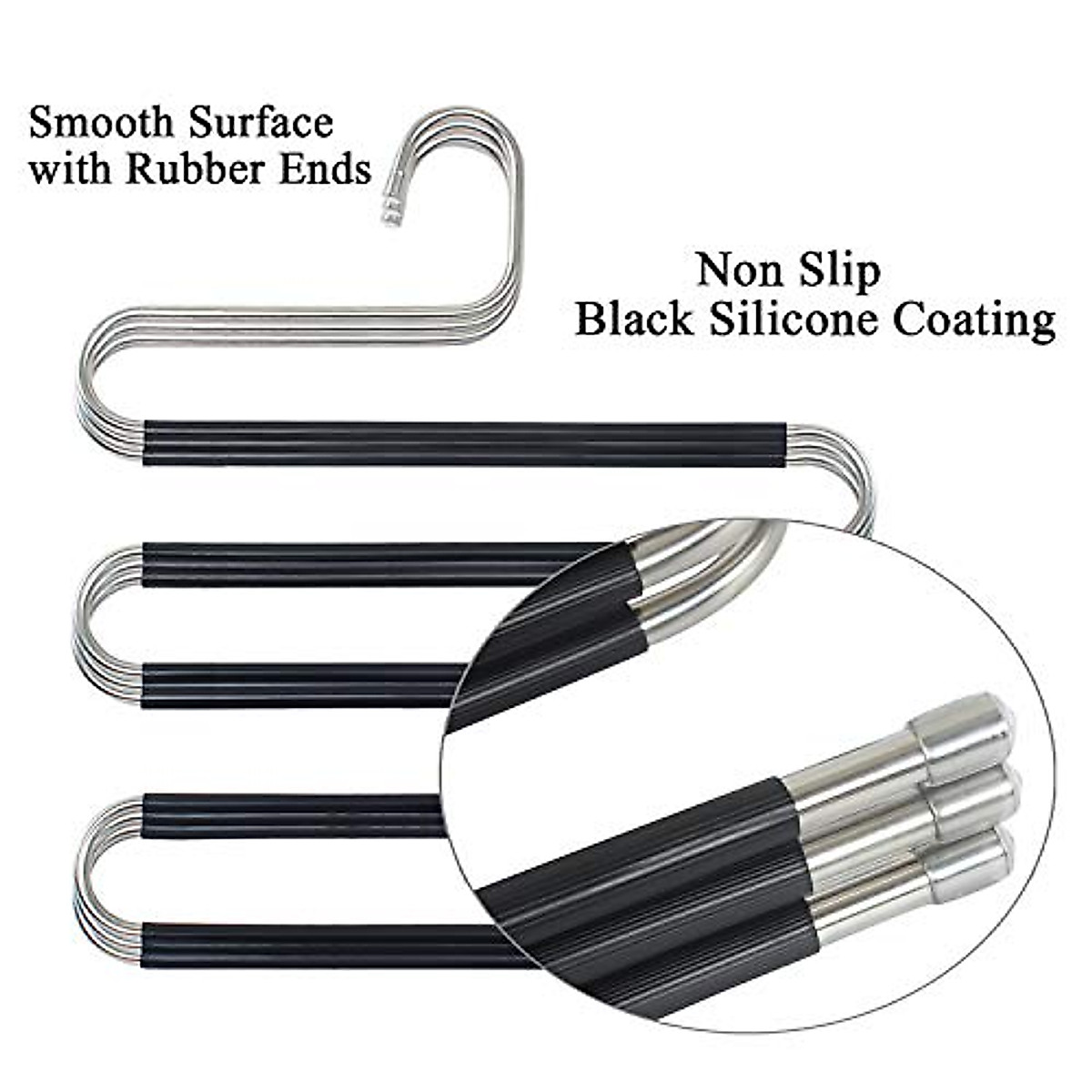 HuaQi S Shape Clothes Trousers Hangers Non Slip Closet Storage Organizer Multi Space Saving Hanger for Pants Jeans Belt Tie Scarf Legging (3-Pieces)