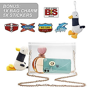 ZOEGATE Clear Purse for Women Clear Crossbody Bag Stadium Approved Clear Handbag Clear Clutch Purses for Women with Duck Purse Charm & Stickers