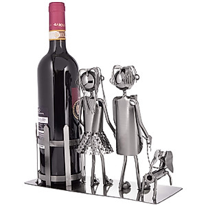 BRUBAKER Bottle Holder Wine - Couple with Dog - Decoration Object Metal - Bottle Stand with Greeting Card