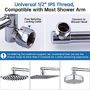 G-Promise Shower Head Extension Arm, 16" Solid Brass Adjustable Extender with Lock Joint, Standard 1/2", Rise or Lower Rainfall and Fixed Shower Head, Height/Angle Adjustable Extension Arm Attachment