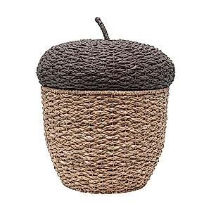 Creative Co-Op Hand-Woven Bankuan Acorn Lid Basket, 17" L x 18" W x 21" H, Brown