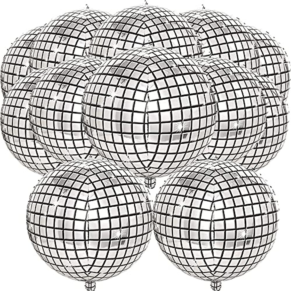 12 Pack Disco Balloons,22 Inch Large Disco Balloons 4D Silver Laser Balloons Metallic Mirror Mylar Balloons for 70s Disco Party Decorations Birthday Party