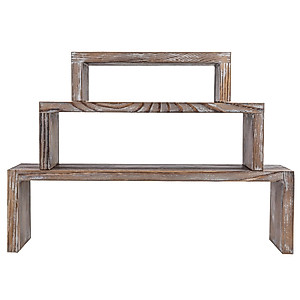 MyGift Rustic Brown Wood 3-Tier Collectibles Figurine Display Risers, Dessert Showcase Stands, Set of 3