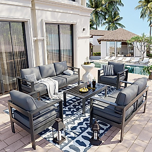 UDPATIO Oversized Aluminum Patio Furniture Set, Modern Metal Outdoor Patio Conversation Sets, Patio Sectional Sofa Set w/ 5 Inch Cushion Coffee Table for Poolside, Deck (Include 4 Sofa Covers)