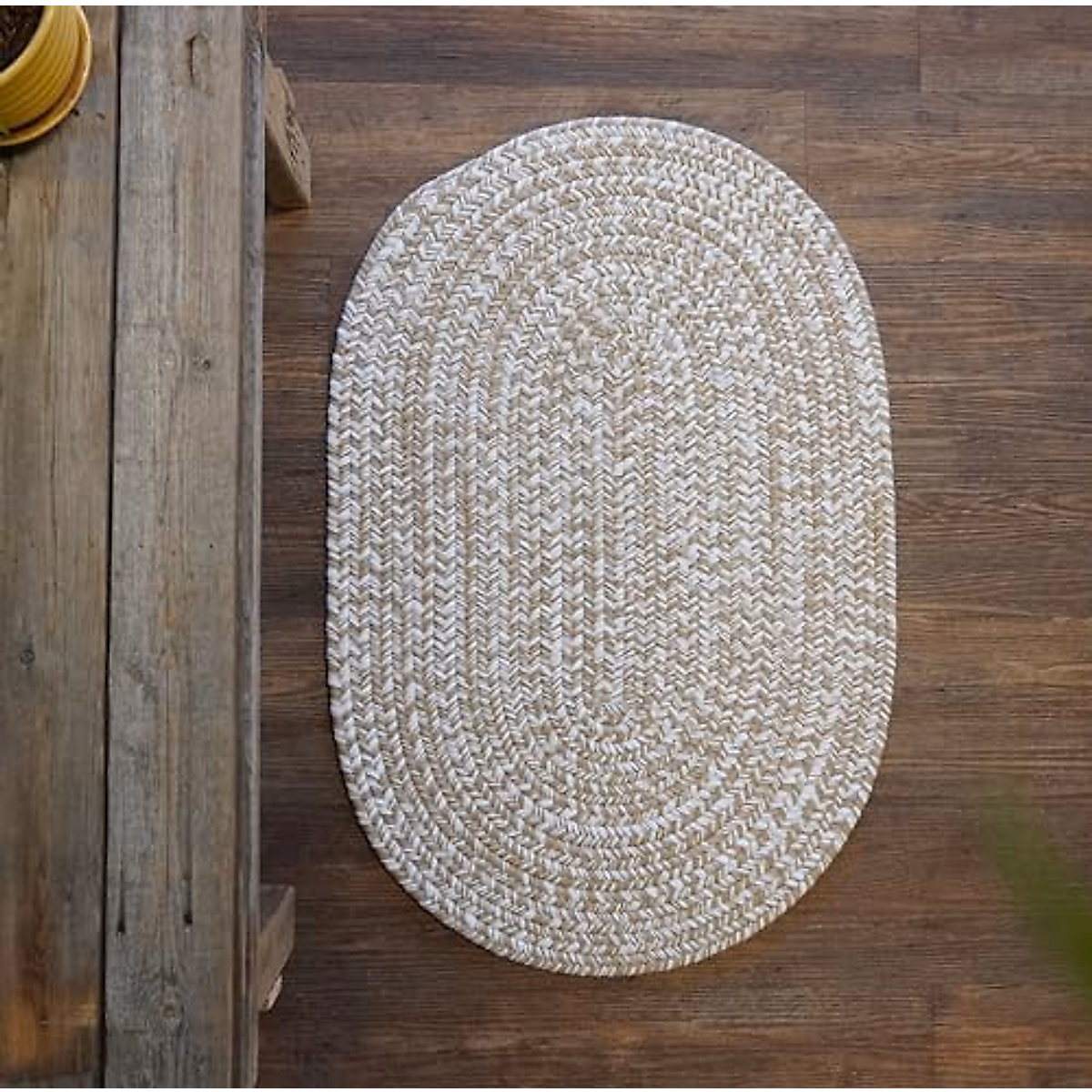 Farmdale Woven Tweed Reversible Braided 20X30 Scatter Throw Rug - Desert Beige, Handcrafted in USA, Woven Texture, High Traffic, Entrys, Kitchen, Living Room, Bed, Bath, Porch - 20 IN X 30 IN Oval