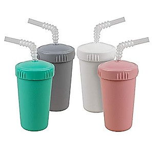 Re-Play 10 Oz. Made In USA Straw Cups with Reversible Bendy Straw - Made from Heavyweight Recycled Milk Jugs- BPA Free- Dishwasher & Microwave Safe - Fresh - Pack of 4