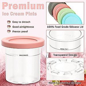 2/4/6PCS Creami Deluxe Pints, for Ninja Pints with Lids,16 OZ Ice Cream Containers for Freezer Bpa-Free,Dishwasher Safe Compatible NC301 NC300 NC299AMZ Series Ice Cream Maker,Blue+Green-4PCS