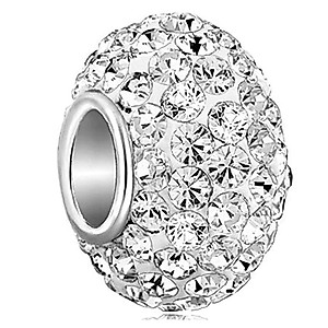 Adabele 1pc Real 925 Sterling Silver Hypoallergenic April Diamond Clear Birthstone Large Hole Bead Charm Swarovski Crystal Rhinestone fit Charm Bracelets Necklace Women Gift EC684-4