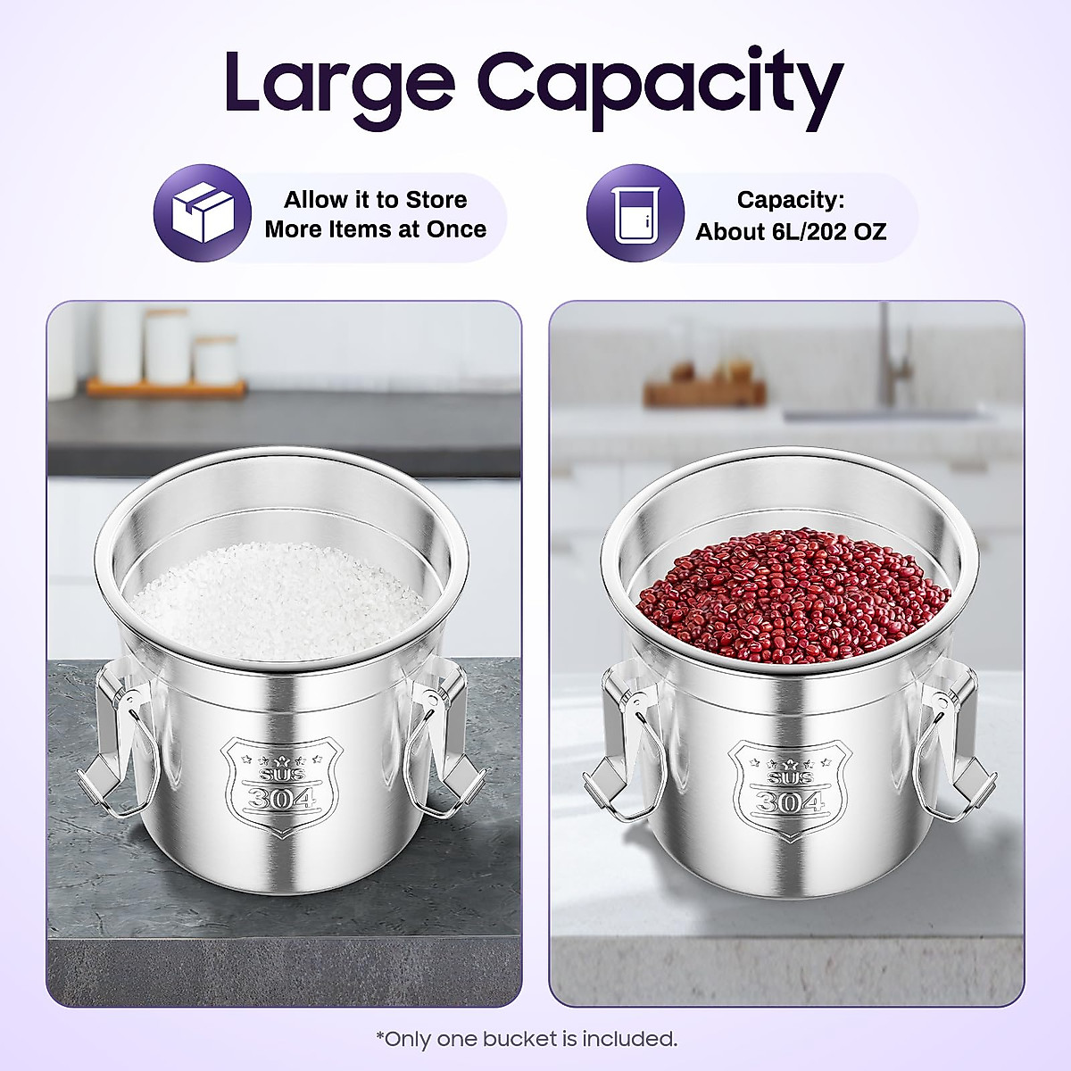 LINISHOP 304 Stainless Steel Airtight Canister Airtight Cereal Container Food Storage Container Metal Kitchen Rice Flour Milk Storage Bucket Silver New (6L)