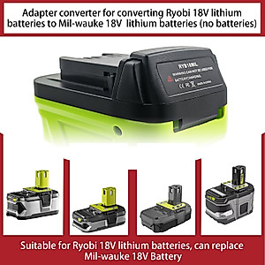 Laimiao Adapter for Ryobi 18V Battery, Convert to Replace for Milwaukee M18 18V Lithium Battery for Milwaukee M18 18V Power Tools(RYB18ML Adapter Not Battery)