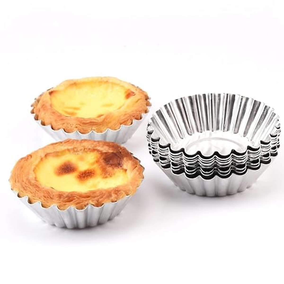 Tosnail 50 Pieces Aluminum Egg Tart Mold Small Tart Pie Tin Mini Cupcake Cake Muffin Cookie Mold Baking Cups