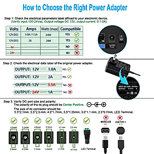 TKDY 12V 2A DC Power Supply AC Adapter Cord with Switch, 100-240Vac to DC 12 Volt 2 Amps 24W Transformer, for DC12V Yamaha Keyboard 12Vdc Record Player Massager LED Strip Lights Router Soundbar.
