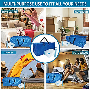 6 Pack Heavy Duty Extra Large Moving Bags with Backpack Straps & Vacuum Storage Bags Moving Supply Combo, Moving Totes with Handles & Zippers for Space Saving, Fold Flat, Includes Vacuum Bags