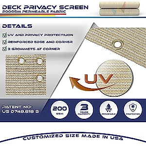 Windscreen4less 3'x10' Deck Balcony Privacy Screen for Deck Pool Fence Railings Apartment Balcony Privacy Screen for Patio Yard Porch Chain Link Fence Condo with Zip Ties Beige