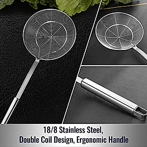 Hiware Solid Stainless Steel Spider Strainer Skimmer Ladle for Cooking and Frying, Kitchen Utensils Wire Strainer Pasta Strainer Spoon, 5.4 Inch