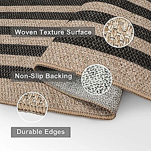 Lahome Modern Geometric Easy Jute Rug, Black 3x5 Kitchen Rug Washable Area Rug for Bedroom Thin Non Slip Indoor Door Mat, Farmhouse Laundry Room Rug Contemporary Carpet for Office Outdoor Patio