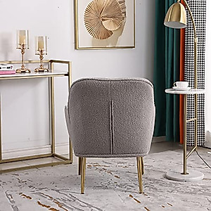 Goujxcy Teddy Barrel Chair Accent Armchair with Golden Legs for Living Room Bedroom Home Office, Tufted Back Club Chair (Grey2)