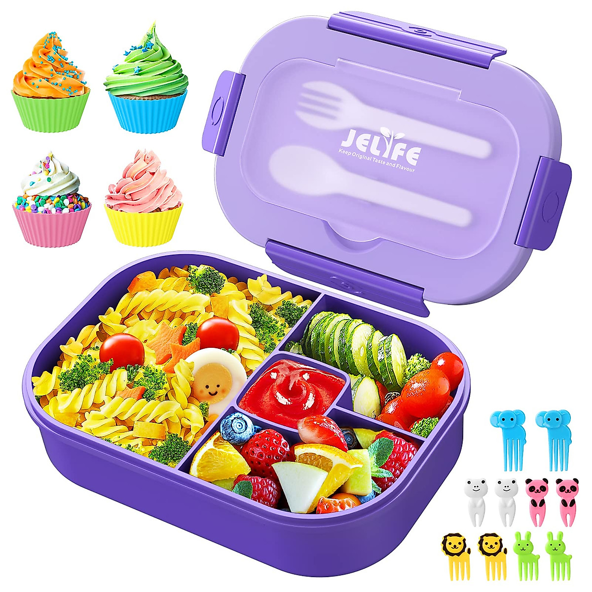 Jelife Lunch Box Kids Bento Box - 1300ml Large Bento-Style Bento Box Adults Lunch Box, Ideal Leak Proof Bento Lunch Box for Kids School, BPA Free Lunchbox Containers for Teens Toddlers, Purple