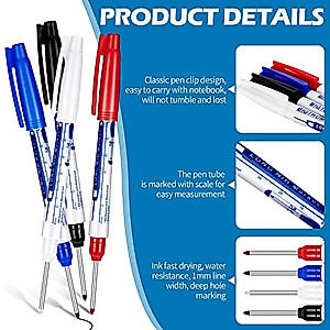 4 Pcs Deep Reach Markers Long Nose Marker Waterproof Deep Hole Marker Carpenter Ink Marker 30 mm Reach Permanent Markers and Marker Pens for Carpenters Builders Construction, 4 Colors