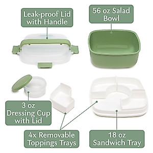 Goodful Stackable Lunch Box Container, Bento Style Food Storage with Removeable Compartments for Sandwich, Snacks, Toppings & Dressing, Leak-Proof and Made without BPA, 56-Oz, Green