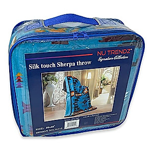 Nu Trendz Signature Southwest Design (Navajo Print) Sherpa Lined Throw 16112 Turquoise Blue
