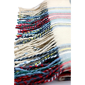 Achillea Long & Wide Scottish Tartan Plaid Large Cashmere Feel Blanket Scarf Check Shawl Wrap 80" x 29" (Khaki Tartan)