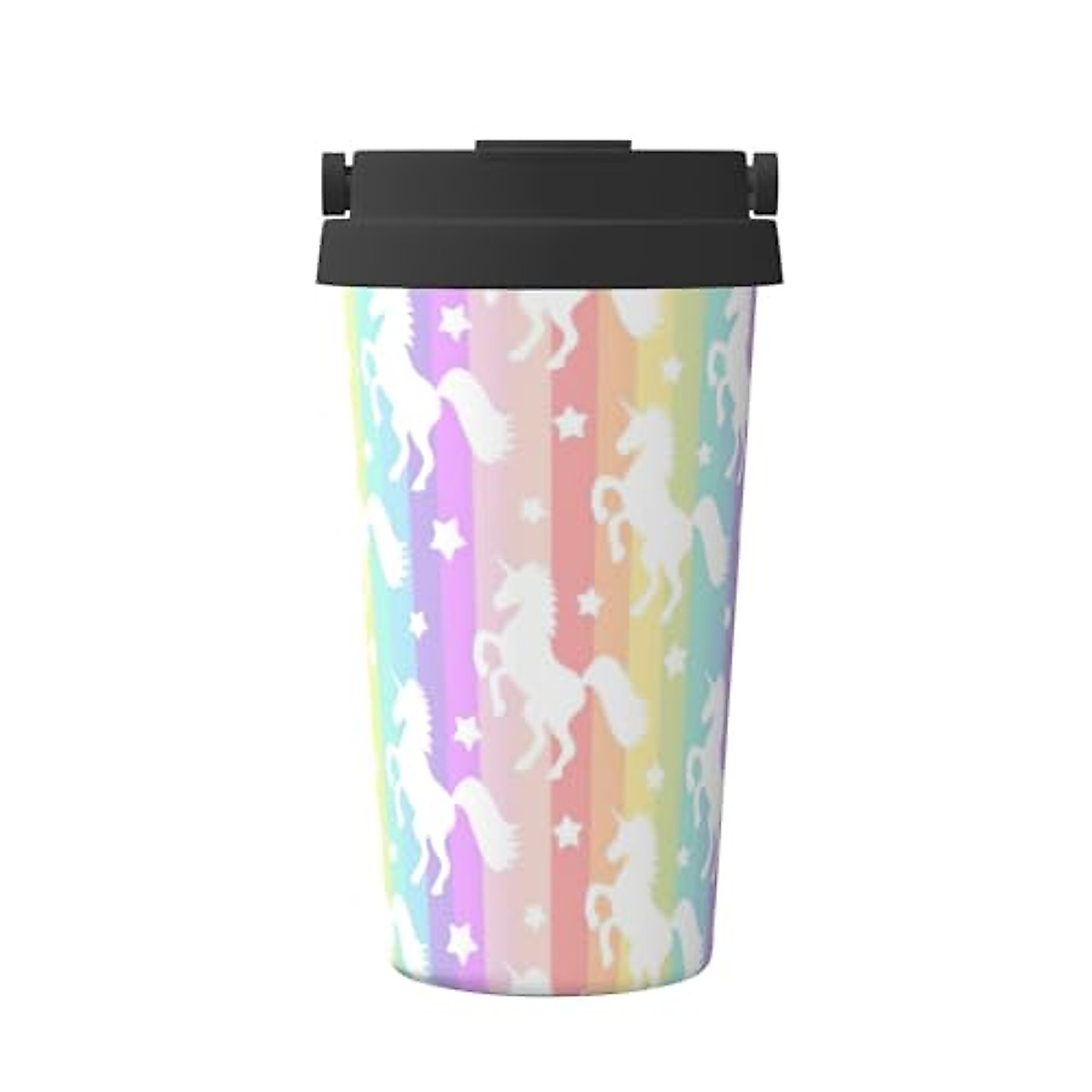 WANGXUEE Unicorns On Colorful Stripes Print 500ml Stainless Steel Travel Tumbler Double Wall Vacuum Insulated Coffee Mug
