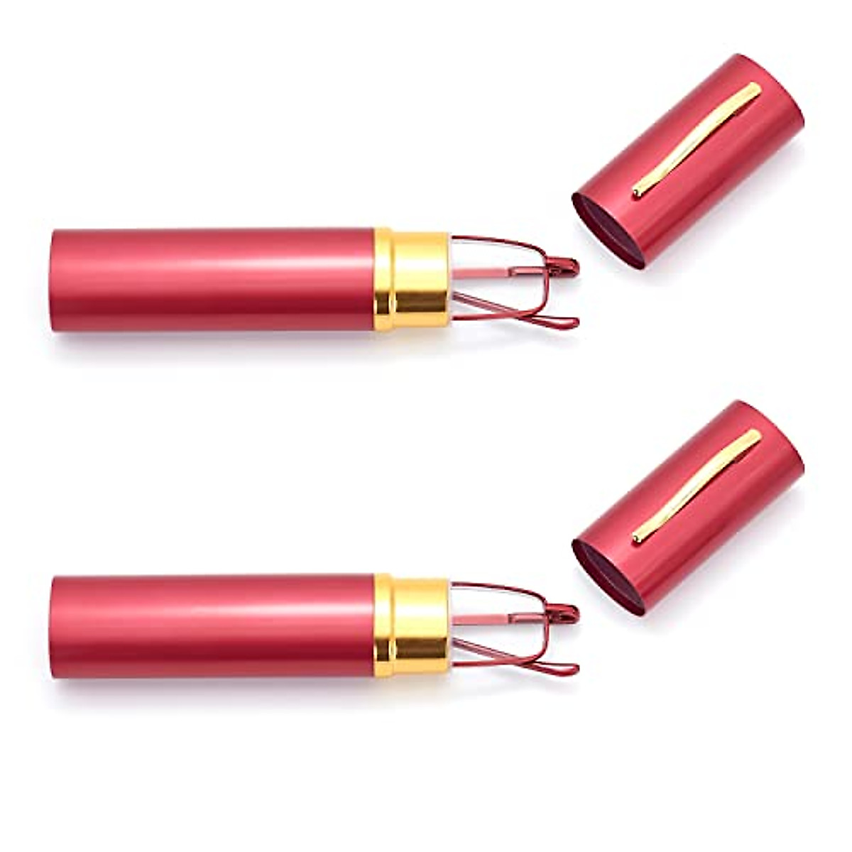 HIGHLIKE 2-Pack Slim Pocket Reading Glasses Men Women, Compact Readers Super Clear Lens, Spring Hinge Metal Frame Eyeglasses, Red Red 2.0 x