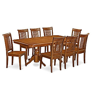 East West Furniture NAPO9-SBR-W 9 Piece Kitchen Table Set Includes a Rectangle Dining Table with Butterfly Leaf and 8 Dining Room Chairs, 40x78 Inch, Saddle Brown