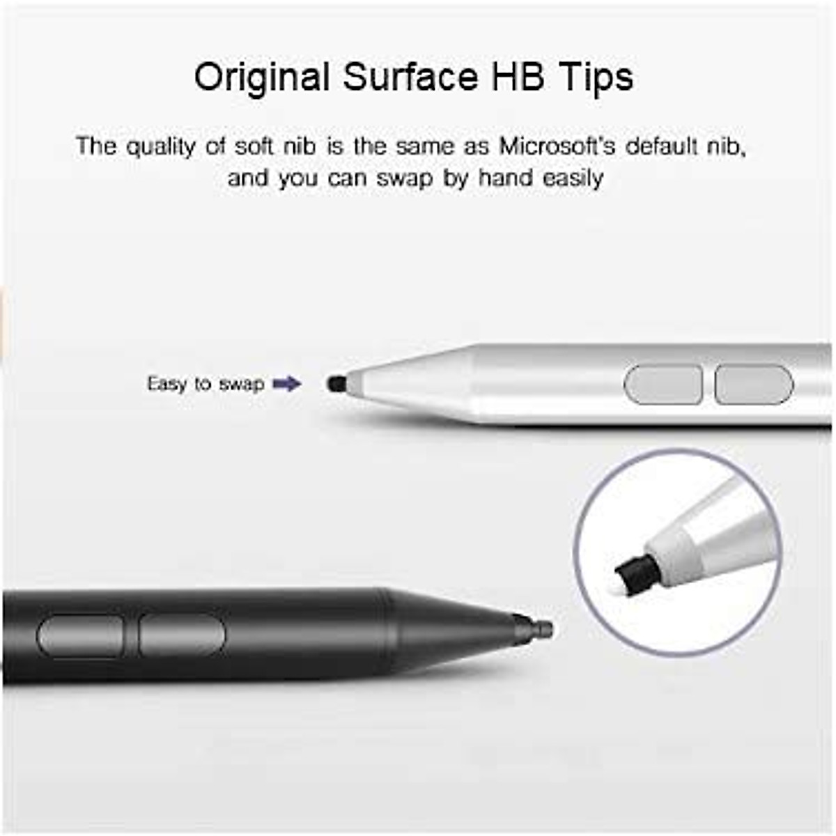 Uogic Pen for Microsoft Surface, Palm Rejection, 1024 Levels Pressure, Flex & Soft HB Nib, Compatible with Surface Pro/Studio/Book/Laptop/Go, Including 2 Spare Nibs & AAAA Battery