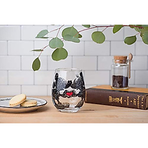 Silver Buffalo Disney Mickey and Minnie Classic Heart Glitter Stemless Wine Glass, 20 Ounces