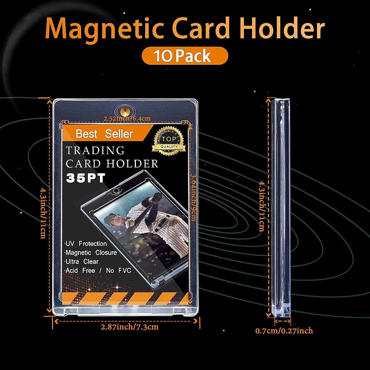 Zonon 10 Count Magnetic Card Holder 35 Pt Trading Cards Protectors 3 x 4 Inch Card Protector Card Sleeves Display Case for Baseball Football Sports Card Trading Cards Game Card Storage and Display
