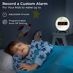 Sonic Alert Moon Alarm Clock Nightlight | Soft Ambient Light for Children in The Dark | Recordable Alarm Clock for Heavy Sleepers | Built-in Speake, Aux Connection
