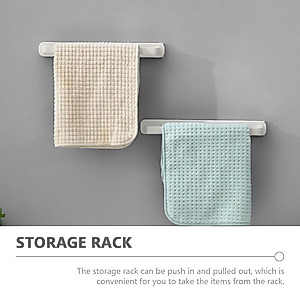 2pcs Sliding Rack Hand Towel Rack Punch Towel Wall Mounted Towel Holder Bathroom Towel Rods Coat Hangers Space Saving Towel Bar Organizer Stand Baby Rag Rack White Abs Scarf