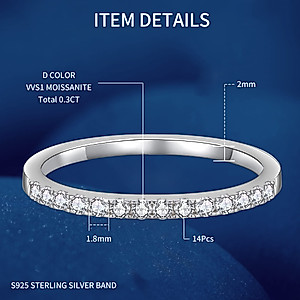 Moissanite Wedding Band, Eternity Ring for Women, 0.3ct D Color VVS1 Clarity Brilliant Round Cut Lab Grown Diamond Wedding Ring, Gemstone, Moissanite