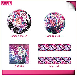 Spider-Gwen Party Supplies Tableware Cover Plates And Napkins Tablecloth Birthday Party Table Decoration Across the Spider Verse For 10 Guests Treat