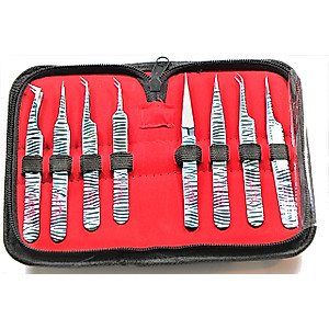 Jewelry Tweezers W/Zebra Pattern 8pcs Set Hand Nipper Repair Tweezers Tool Diy (Cynamed)