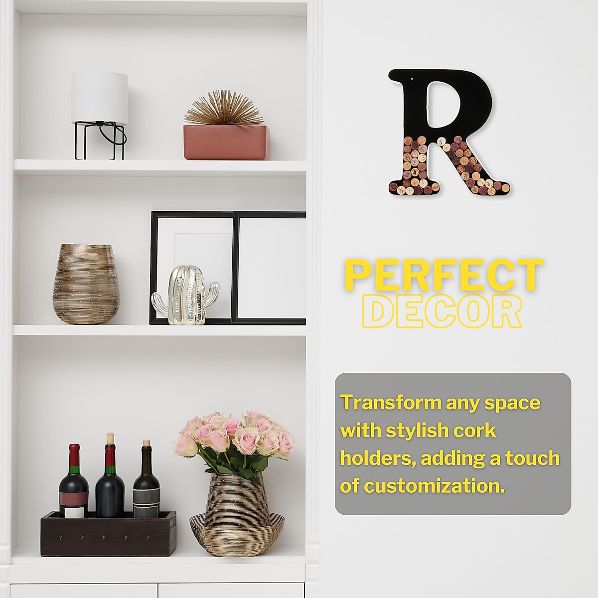 DECOMIL Wine Cork Holder (A-Z) (Letter R) | Decorative Wine Letters Cork Holder (R) | Wall Art Cork Holder Decor ®