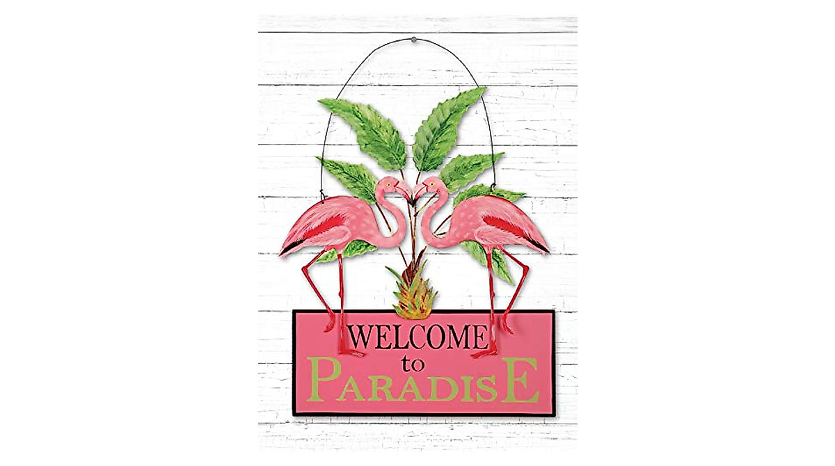 Pretty in Pink Flamingo Welcome Sign - Kathy Hatch Garden Decor