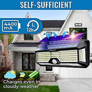 LazyPro Solar Lights Outdoor Super-Bright 298 LEDs 2500lm - LED Solar Motion Sensor Lights Outdoor - for Wall, Post, Pathway Garden up to 1600 sq ft - Solar Battery Powered 4400 mAh