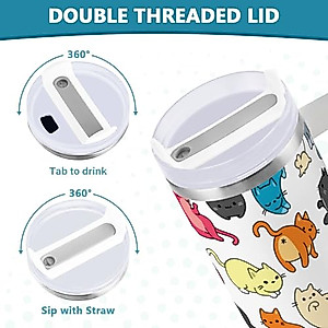 MCHIVER Cats White 40 oz Tumbler with Handle and Straw Stainless Steel Vacuum Water Bottle Leak-proof Travel Coffee Mug Thermos Water Bottle for Hot Cold Beverages