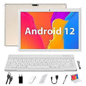 LNMBBS Android Tablet 10 Inch, 4GB RAM 64GB Storage, Android 12.0, Octa-Core Processor, Tablet with Keyboard, Large Battery, Dual Camera, Wi-Fi, Bluetooth, GPS, Mouse,Tablet Cover, Tablet,Gold