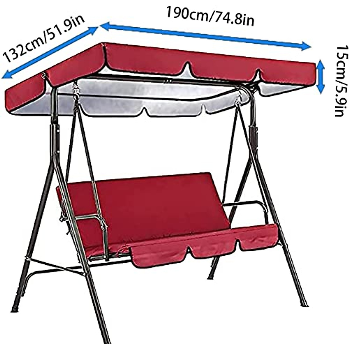 Patio Swing Canopy Waterproof Top Cover Set, Courtland Swing Replacement Awning Canopy Covers for Swing Chair Glider All Weather Protection Outdoor Garden Furniture(Dark Green, Three-seater76.77in)